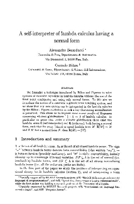 Pdf A Self Interpreter Of Lambda Calculus Having A Normal Form