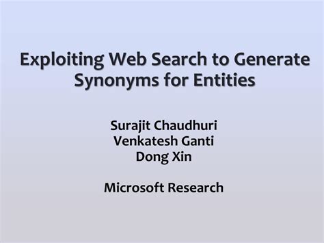 ppt exploiting web search to generate synonyms for entities