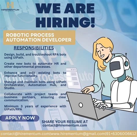 Hiring Roboticsprocessautomationdevelpoer Rpa Roboticprocessautomation Automationdeveloper
