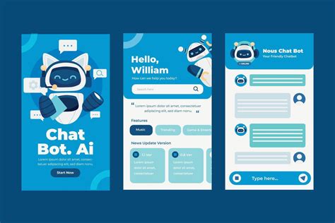 Hand Drawn Flat Conversational Ai Chatbot App Design Template Set