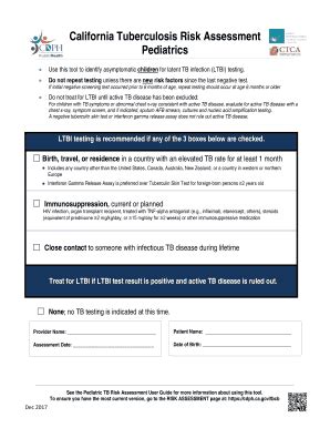 California Pediatric Tb Risk Assessment Form Blank Fillable Template