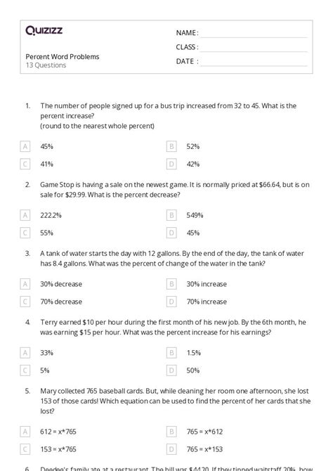 50 Math Word Problems Worksheets For 7th Grade On Quizizz Free