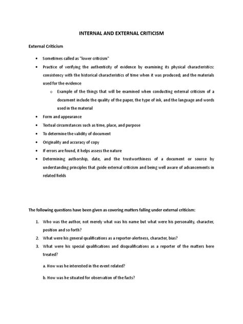 Internal And External Criticism Pdf Knowledge Evidence