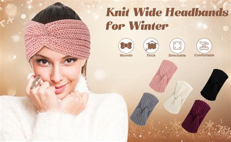 Yariew 5 Pieces Knit Headbands Winter Headbands Ear Warmers
