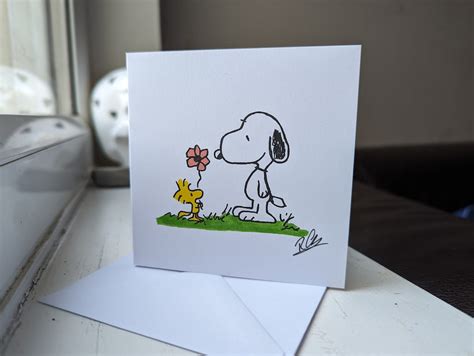 Hand Drawn Snoopy And Woodstock Card Birthday Handmade Cute Wedding