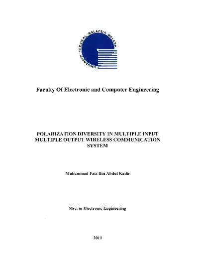 Polarization Diversity In Multiple Input Multiple Output Wireless Communication System