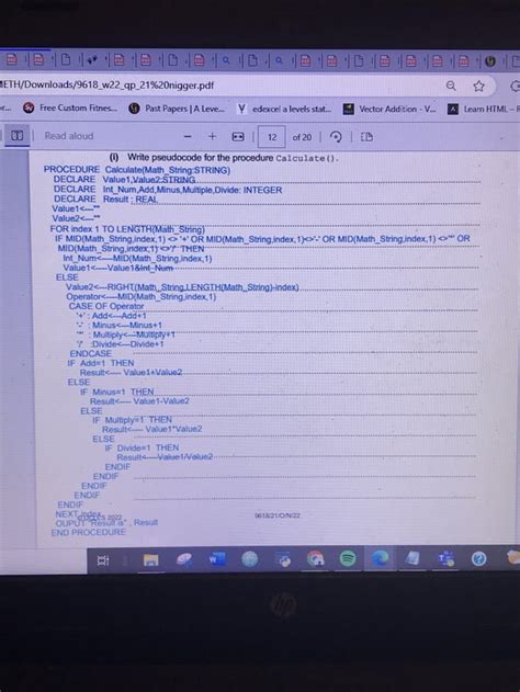 9618 Computer Science Paper 2 Question Ralevel