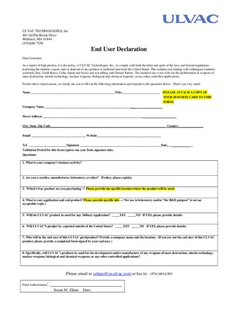 Fillable Online End User Declaration Fill And Sign Printable Template