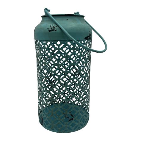 Teal Lantern With Cutouts Gasper Home And Garden