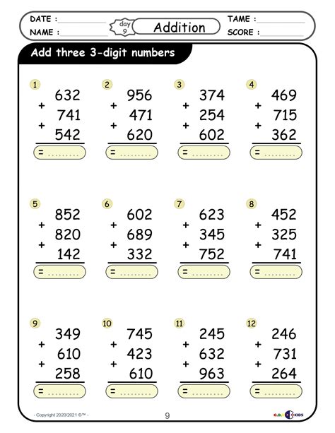 Worksheets On Adding Three Addends Adding 3 Digit Numbers With And