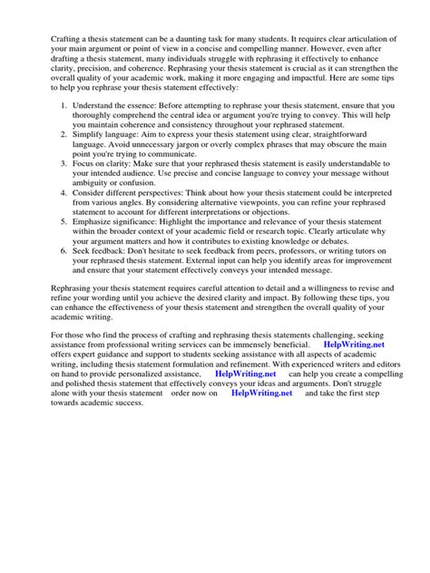 How To Rephrase Your Thesis Statement Pdf