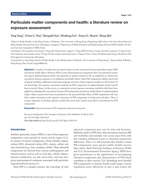 Pdf Particulate Matter Components And Health A Literature Review On
