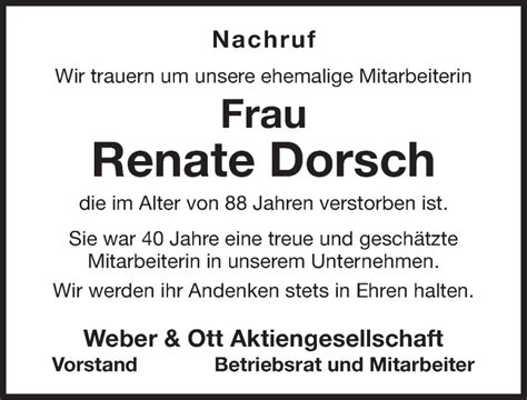 Traueranzeigen Von Renate Dorsch Trauernnde