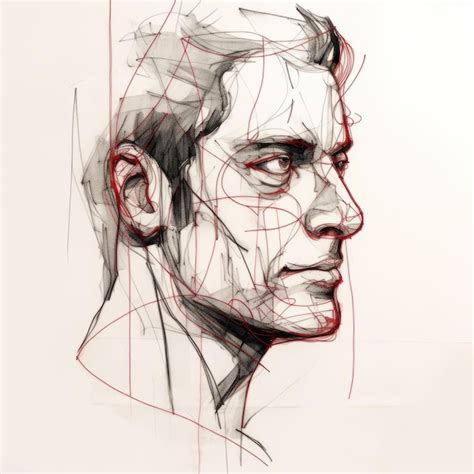 Retrato De Arte Conceptual Del Rostro De Matthew En Líneas Rojas Foto Premium