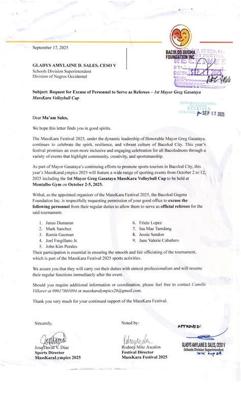 Deped Request For Excuse Of Personnel To Serve As Referees As Approved By Sds Gladys Amylaine