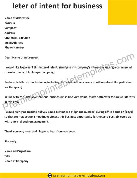Letter Of Intent For Business Template At A Glance