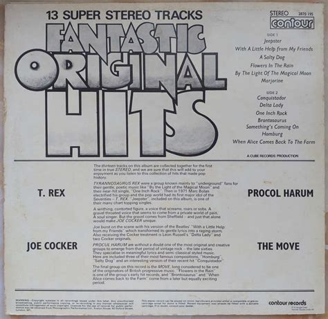 Pop Rock Fantastic Original Hits Joe Cocker Tyrannosaurus Rex T