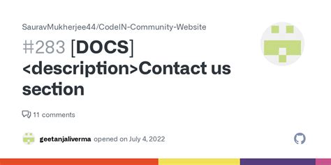 Docs Contact Us Section · Issue 283 · Sauravmukherjee44codein Community Website · Github
