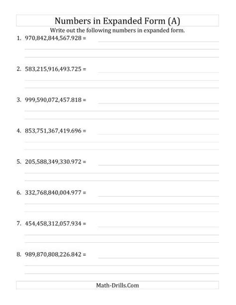 Convert From Standard To Expanded Form 12 Digits Before Decimal 3 Digits After All