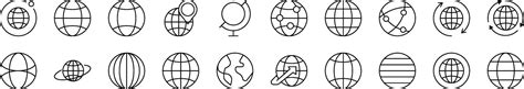 Globe Outline Web Line Icons Collection Editable Stroke Minimalistic