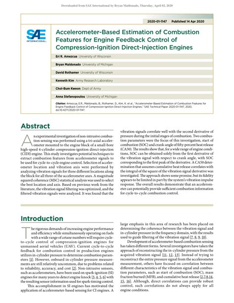 Pdf Accelerometer Based Estimation Of Combustion Features For Engine Feedback Control Of