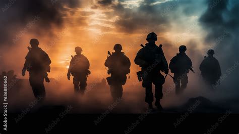 Silhouette Photo Group Of Military Soldiers Marching Outdoor In