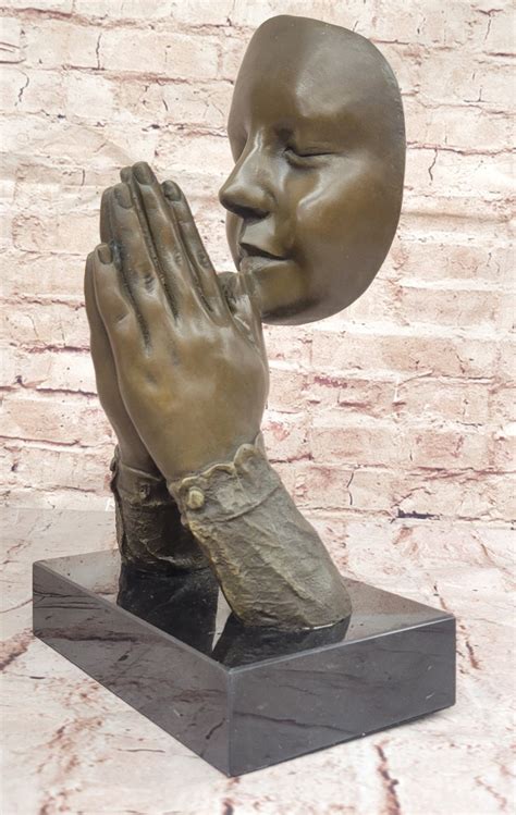 Praying In The Hand Of God Bronze Statue Figurine On Marble Pedestal S