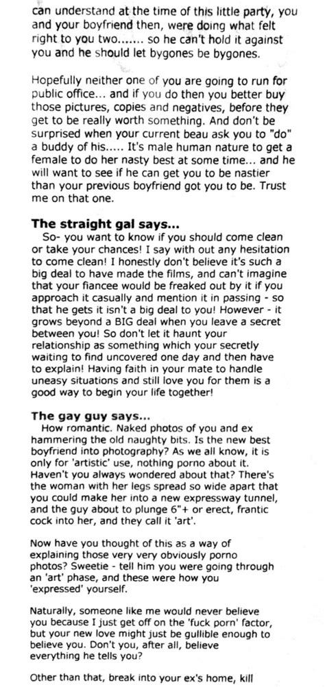 Sex Tycoon “sex4cast” Agony Aunt Column Friday 20 June 2003 Put That