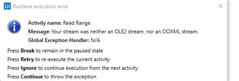 activity name read range error your stream was neither an ole2