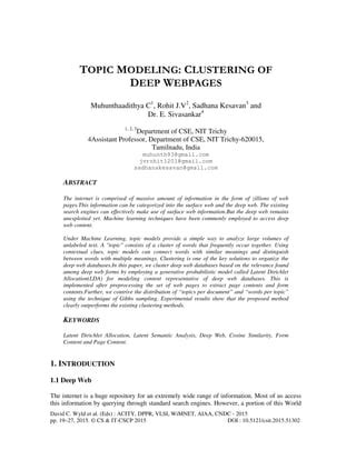 Topic Modeling Clustering Of Deep Webpages PDF