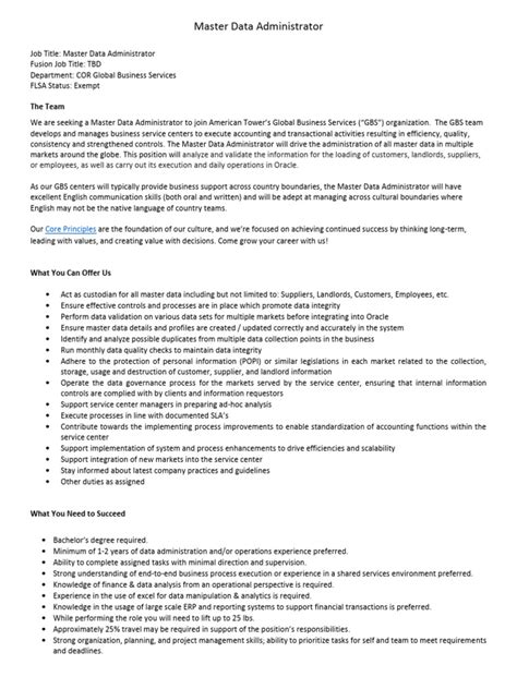 Jd Master Data Administrator Pdf Business