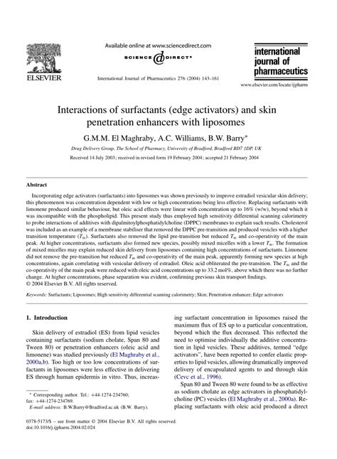 Pdf Interactions Of Surfactants Edge Activators And Skin