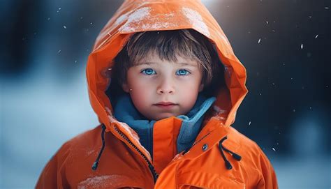 Premium Ai Image Boy In Orange Jacket On Uniform Background