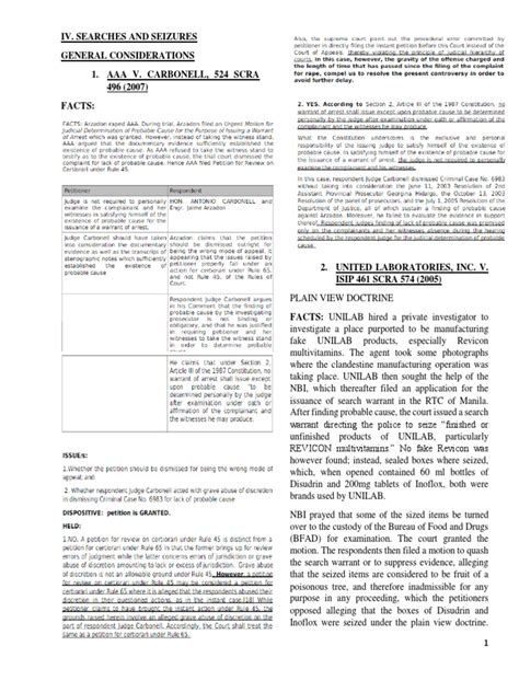 Iv Searches And Seizures Pdf Search And Seizure Fourth Amendment
