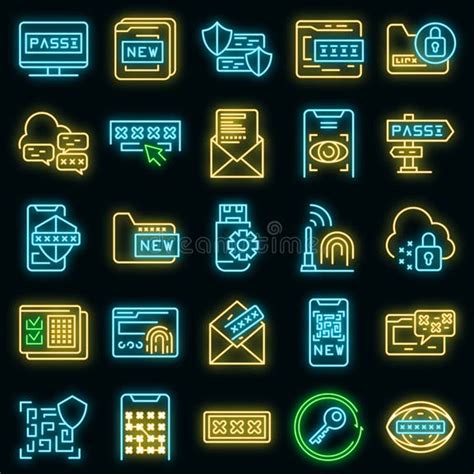 Password Recovery Icons Set Vector Neon Stock Illustration