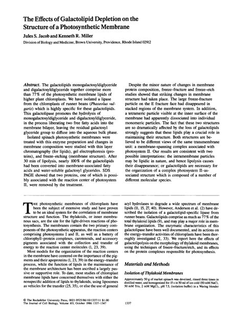 Pdf The Effects Of Galactolipid Depletion On The Structure Of A