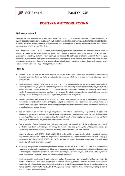 Ład Korporacyjny Vkf Renzel