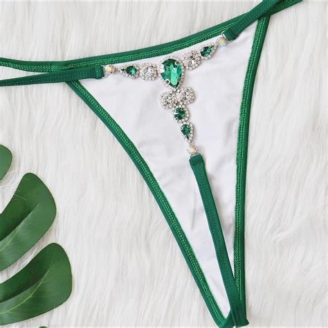 Mature Women Thong Mini Diamond Bikini Swimwear Rhinestone Swimsuit