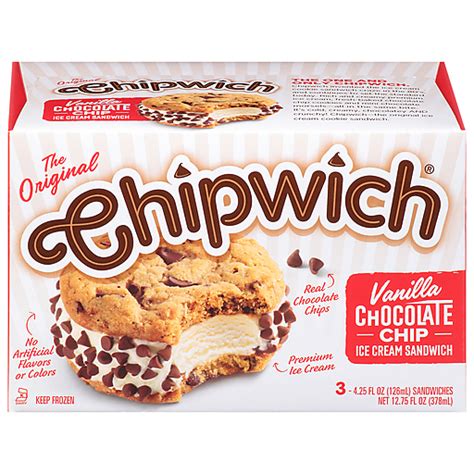 Chipwich Ice Cream Sandwich Vanilla Chocolate Chip 3 Ea Frozen Foods