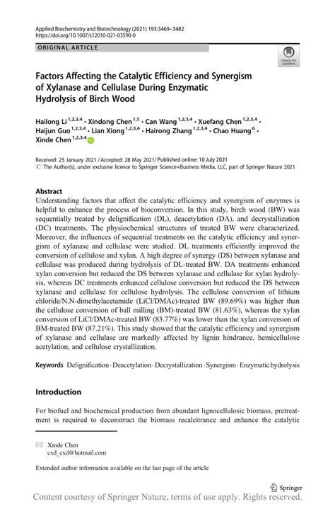 Factors Affecting The Catalytic Efficiency And Synergism Of Xylanase And Cellulase During