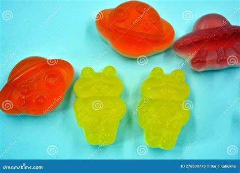 Sweet Jelly Candies Sweets In The Form Of Aliens Space Rockets