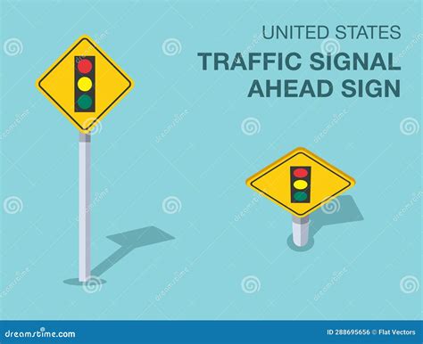 Isolated United States Traffic Signal Ahead Sign Front And Top View
