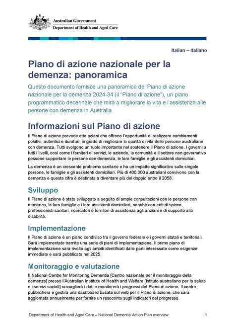 National Dementia Action Plan Overview Australian Government