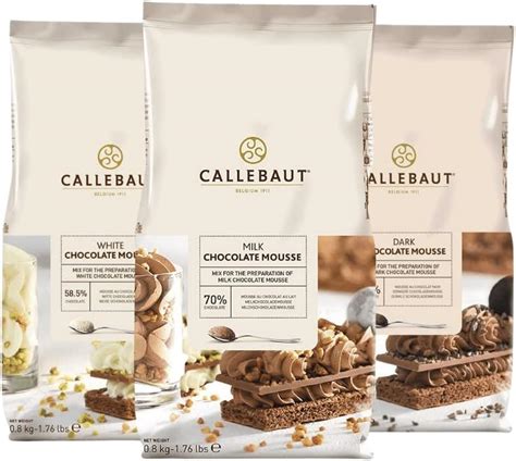 Callebaut Chocolate Mousse Bundle 3 X 800gm Bags White Milk And Dark