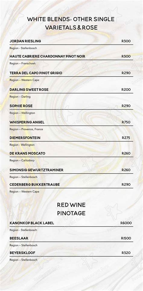 Menu At Zai Restaurant Durban Durban