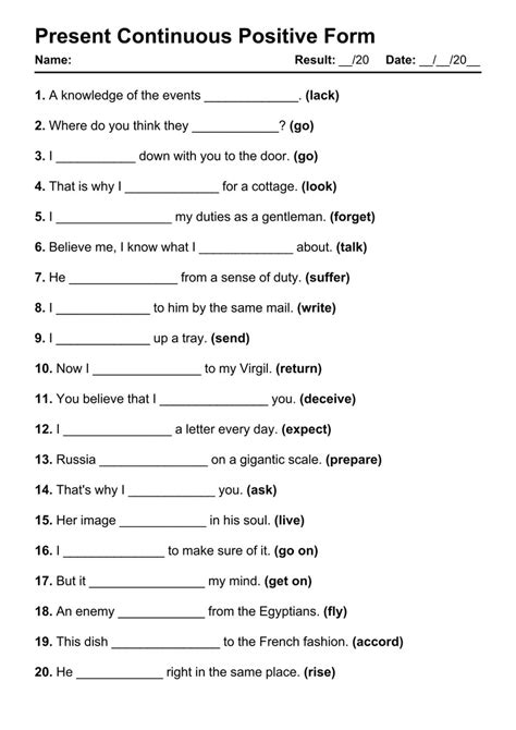 101 Present Continuous Positive Pdf Worksheets With Answers Grammarism