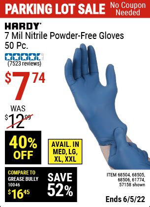 Hardy 7 Mil Nitrile Powder Free Gloves 50 Pc For 774 Harbor