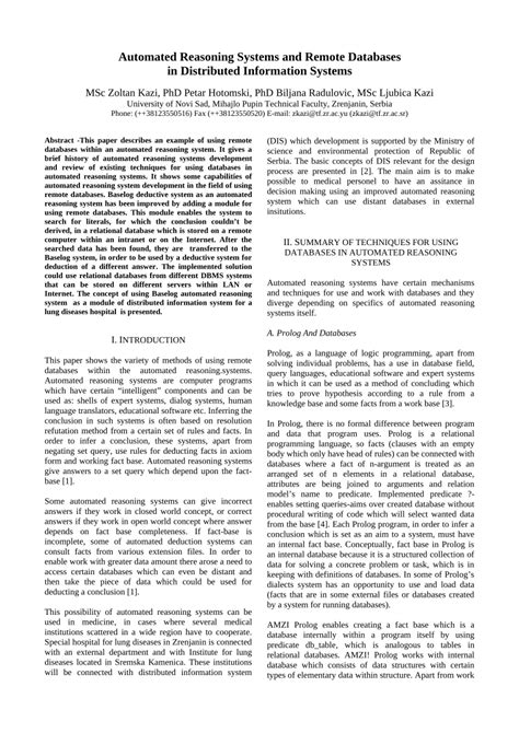 Pdf Automated Reasoning Systems And Remote Databases In Distributed
