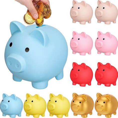 Gerrii 12 Pcs Cute Plastic Piggy Bank Bulk Pig Money Bank