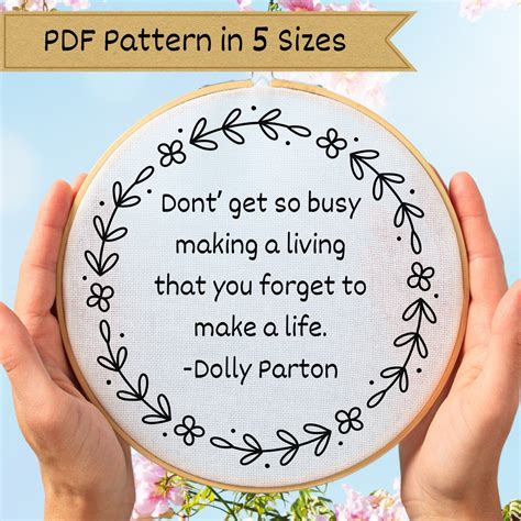 Hand Embroidery Pdf Pattern Floral Quote Instant Download In 5